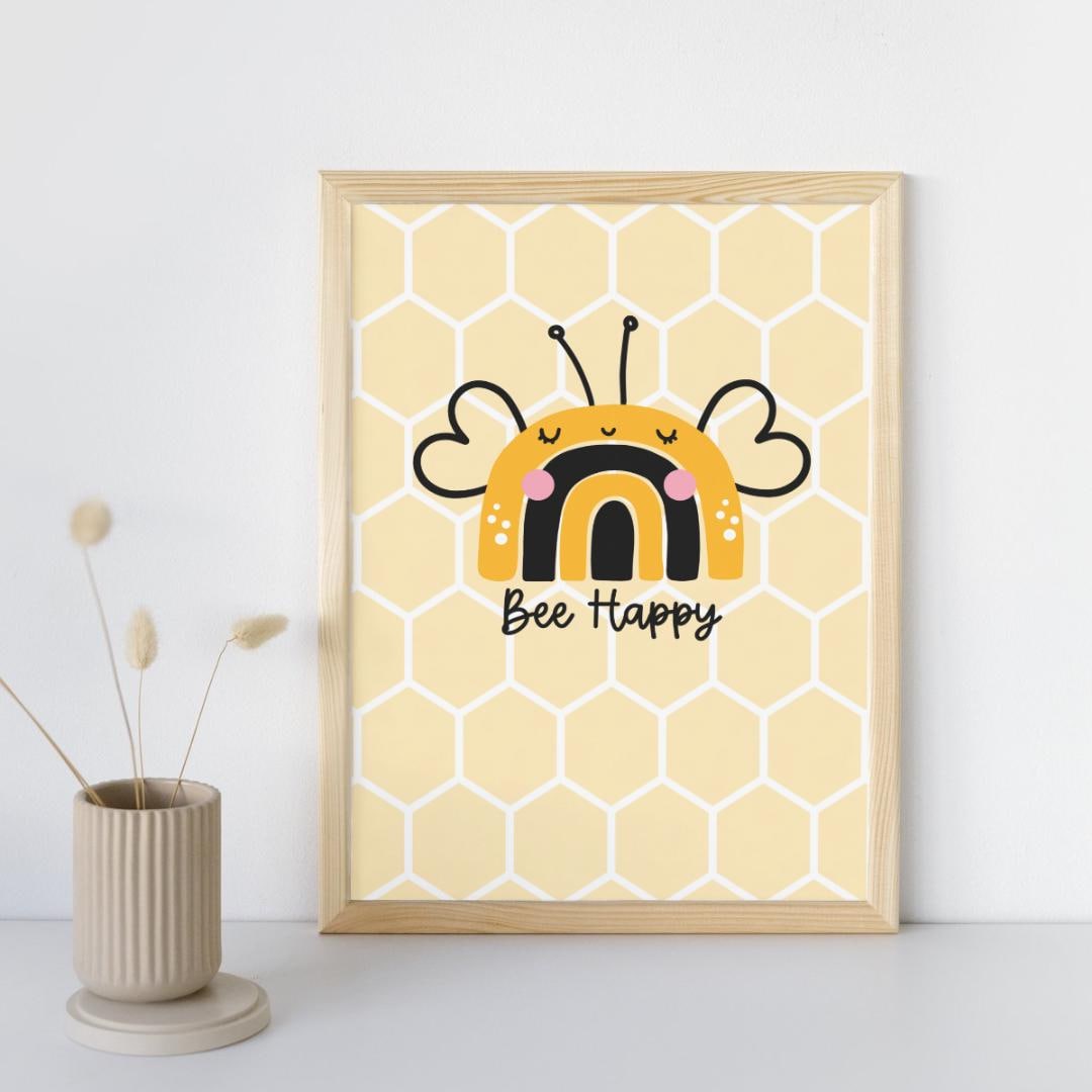 Bee Happy Rainbow Unframed Print, Bee Art, Playroom, Kid's Wall Art ...