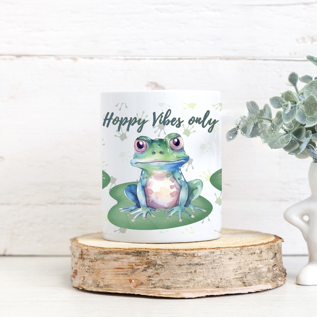Hoppy Vibes Only Frog Mug, Large Cute Frog Coffee Mug, Frog Hot Cocoa ...