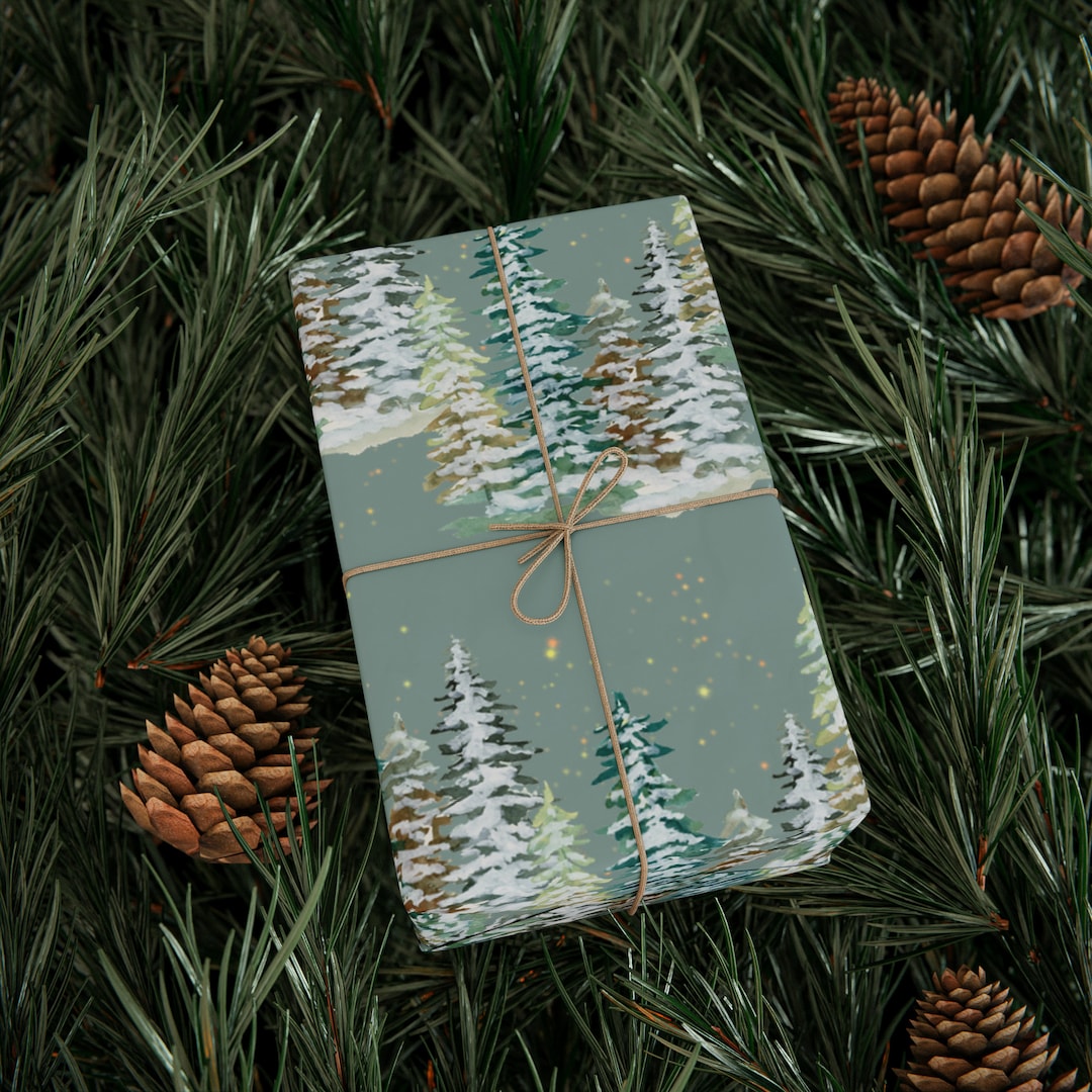 Vintage Pine Tree Gift Wrapping Paper, Christmas Tree Classic Gift Wrap ...
