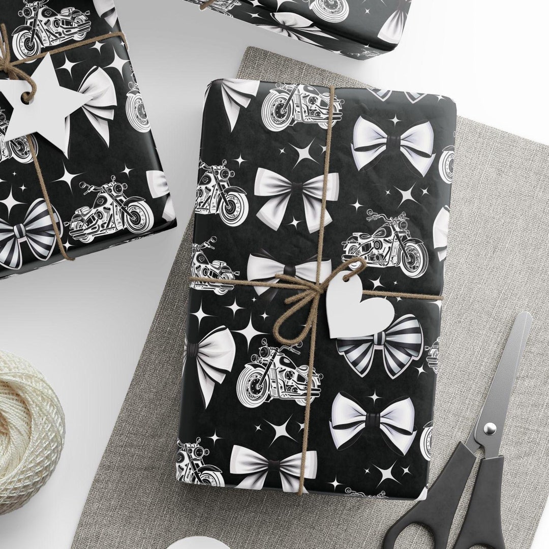 Motorcycle & Bows Gift Wrapping Paper: Biker Christmas - Etsy