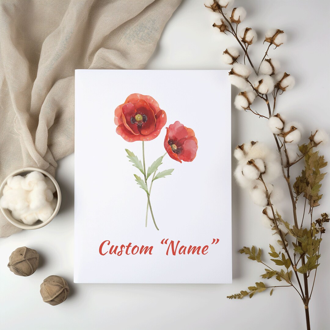 August Birth Month Flower Journal, Custom Name Journal, Birth Month ...