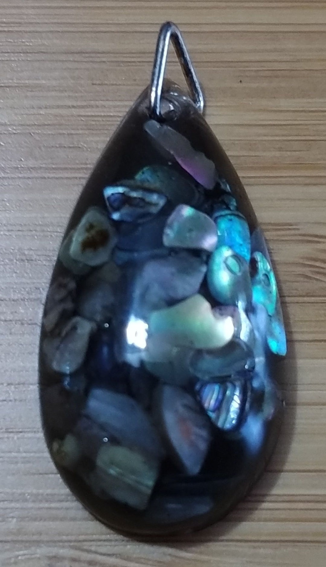 Teardrop Black Resin and Abalone Pendant - Etsy