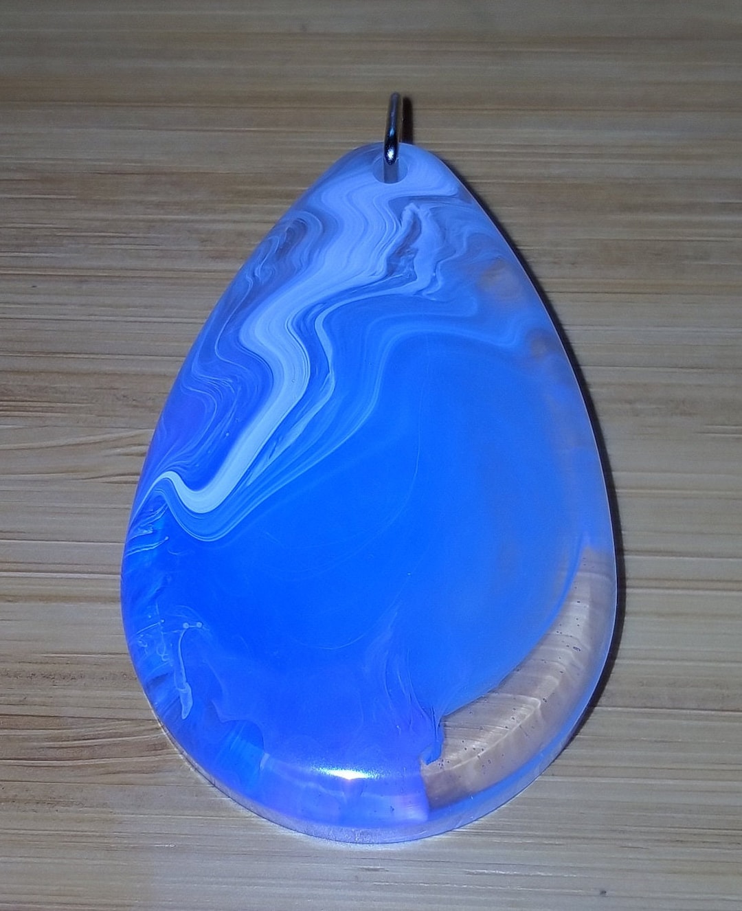 Large Teardrop Blue and White Resin Pendant - Etsy