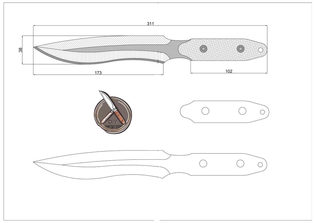 Dagger Knife Template for Diy Knife Makers, Pdf Dwg Dxf Digital Plans ...