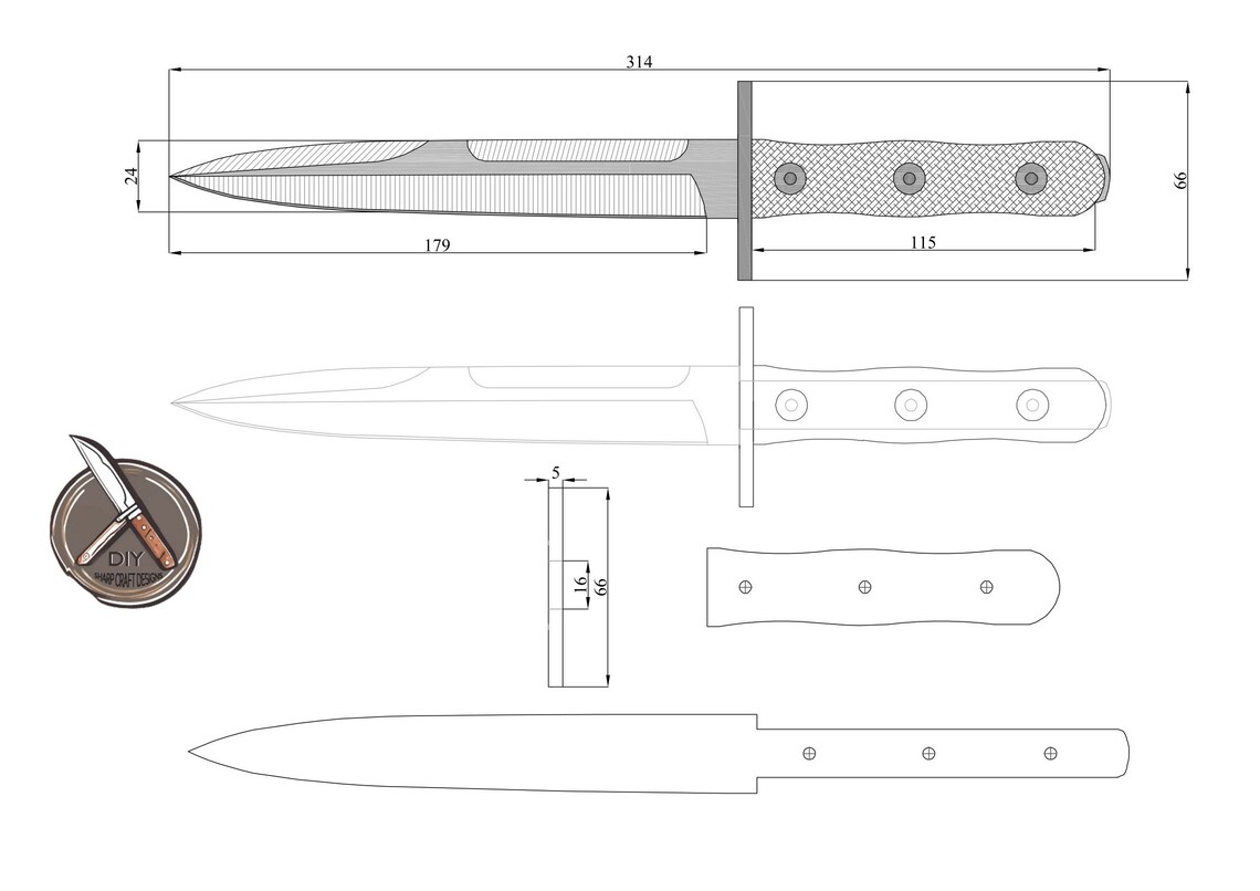 Classic Straight Knife Template | Full Tang Blade Design Plans | DWG ...