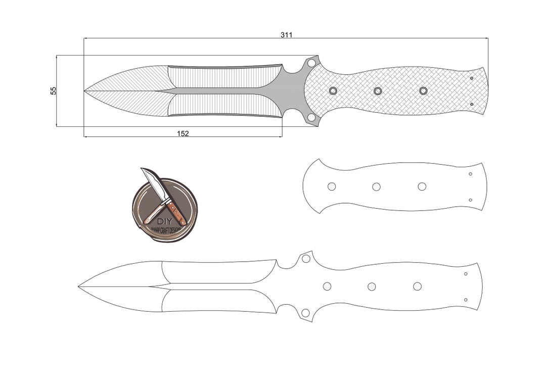Double Edge Dagger Knife Template | DIY Tactical Blade Pdf Dxf Dwg ...