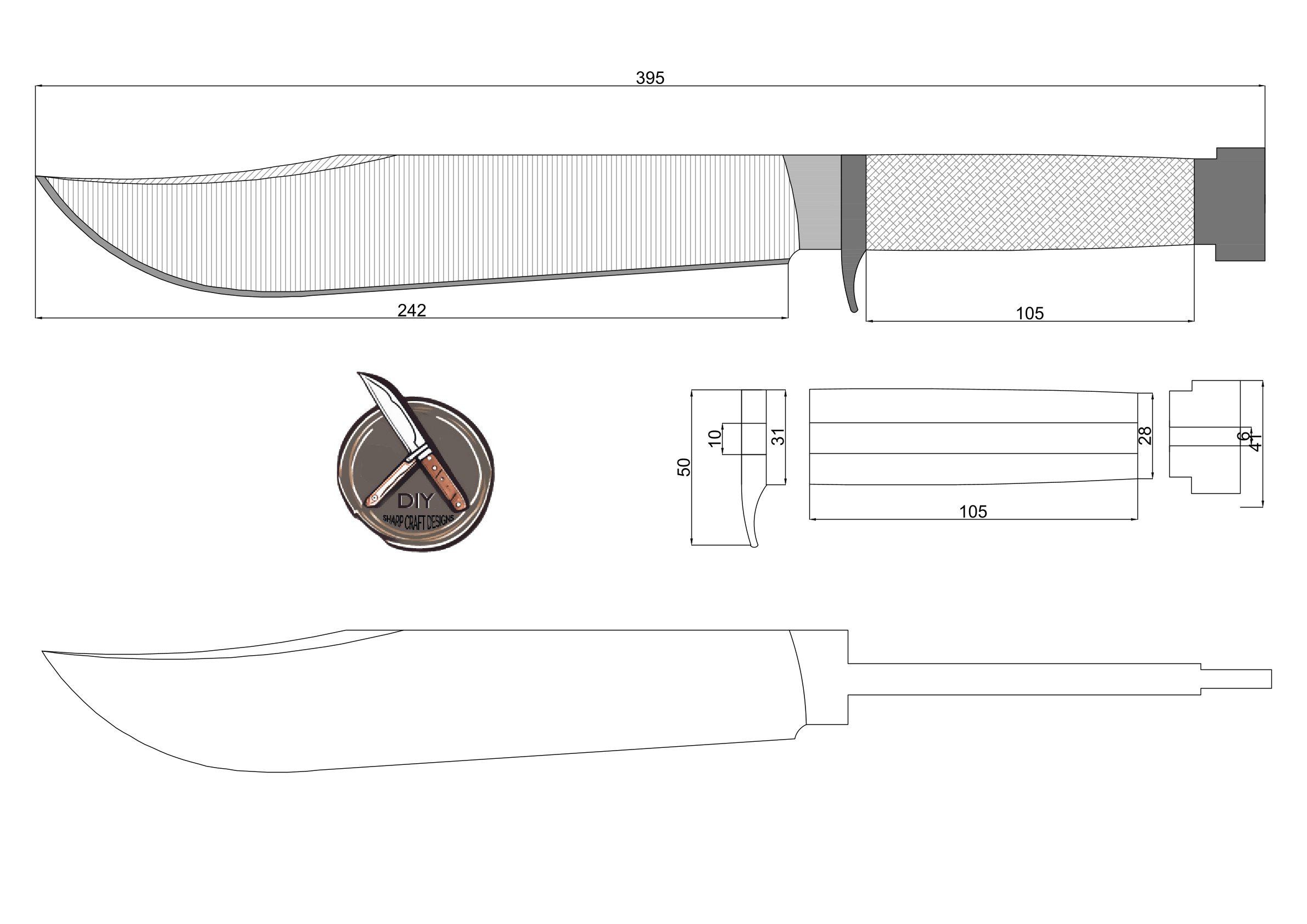 Classic Bowie Knife Template | DIY Hidden Tang Blade Pdf Dxf Dwg | CNC ...