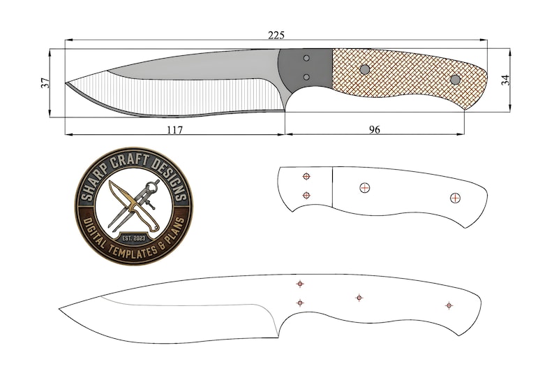 Hunting Knife Template PDF & DXF | Full Tang Bushcraft Blade Plan | DIY ...