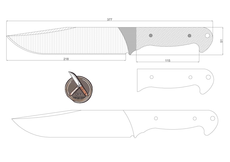 Bowie Knife Template: Large Outdoor Blade Design (PDF Dwg Dxf Digital ...