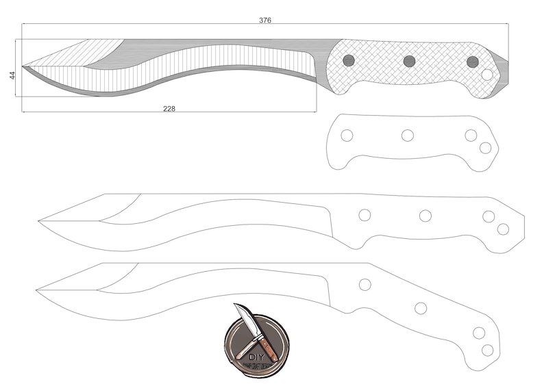 Curved Fixed Blade Knife Design Plan - Pdf, DWG, DXF Blueprint for DIY ...