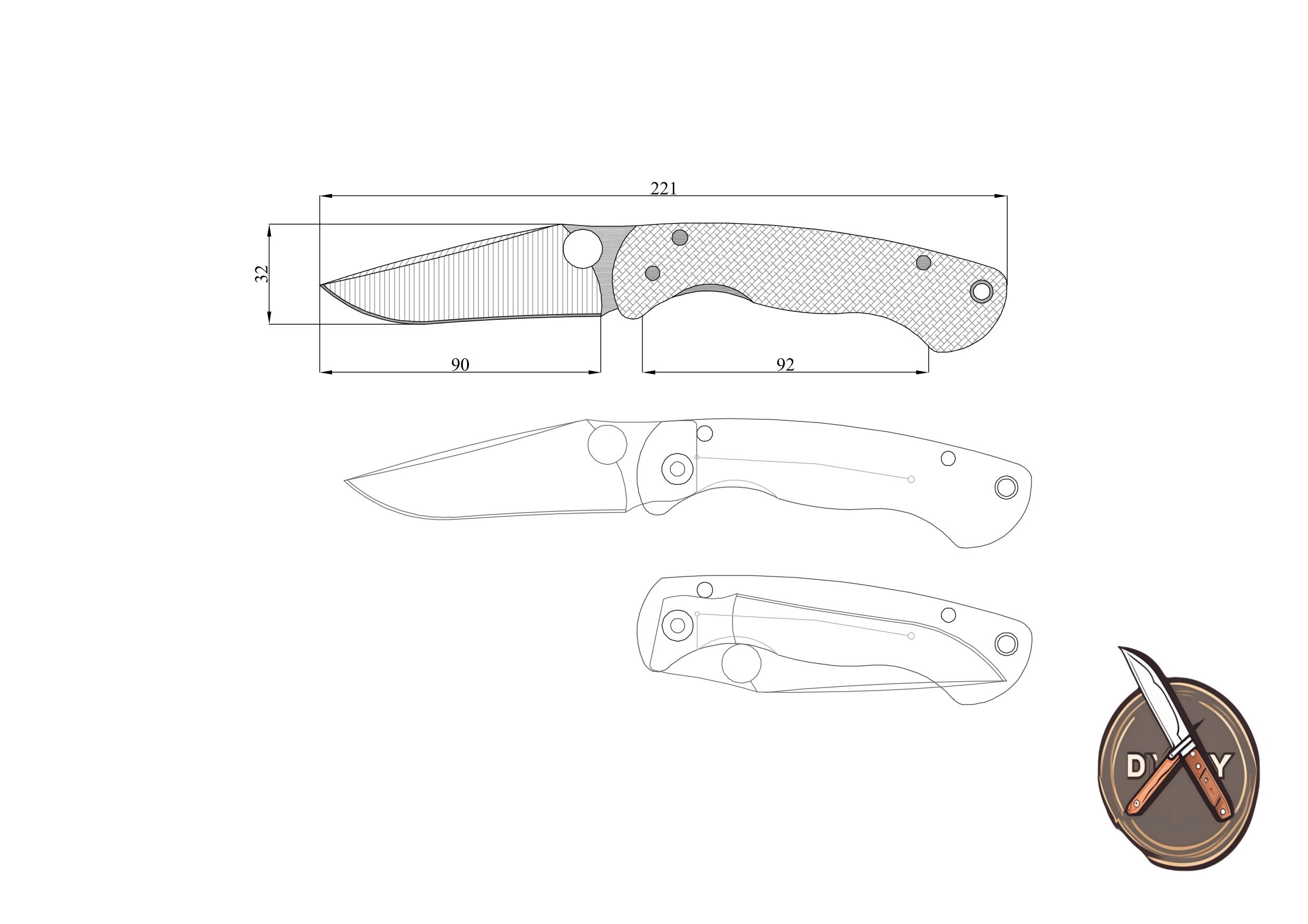 Knife Drawing, Sketch, Printable Templates, Custom Knife Plans, Design ...