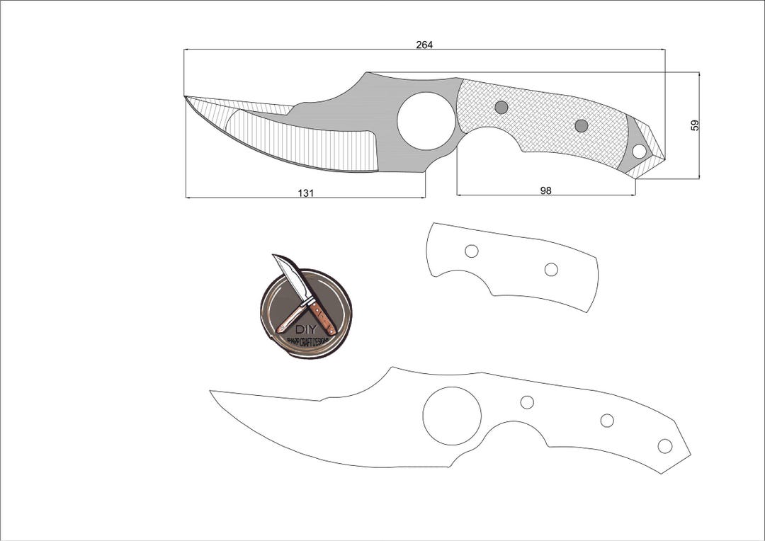 Curved Tactical Knife Design With Finger Hole Pdf, DWG, and DXF Files ...