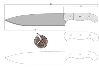 Large Chef Knife Template for Diy Knife Makers, Pdf Dwg Dxf Digital ...
