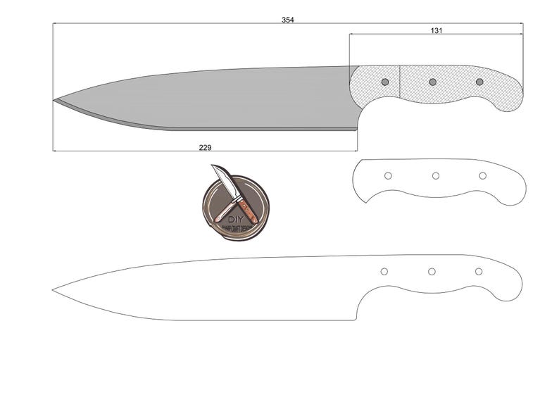 Classic Chef Knife Template for Diy Knife Makers, Pdf Dwg Dxf Digital ...