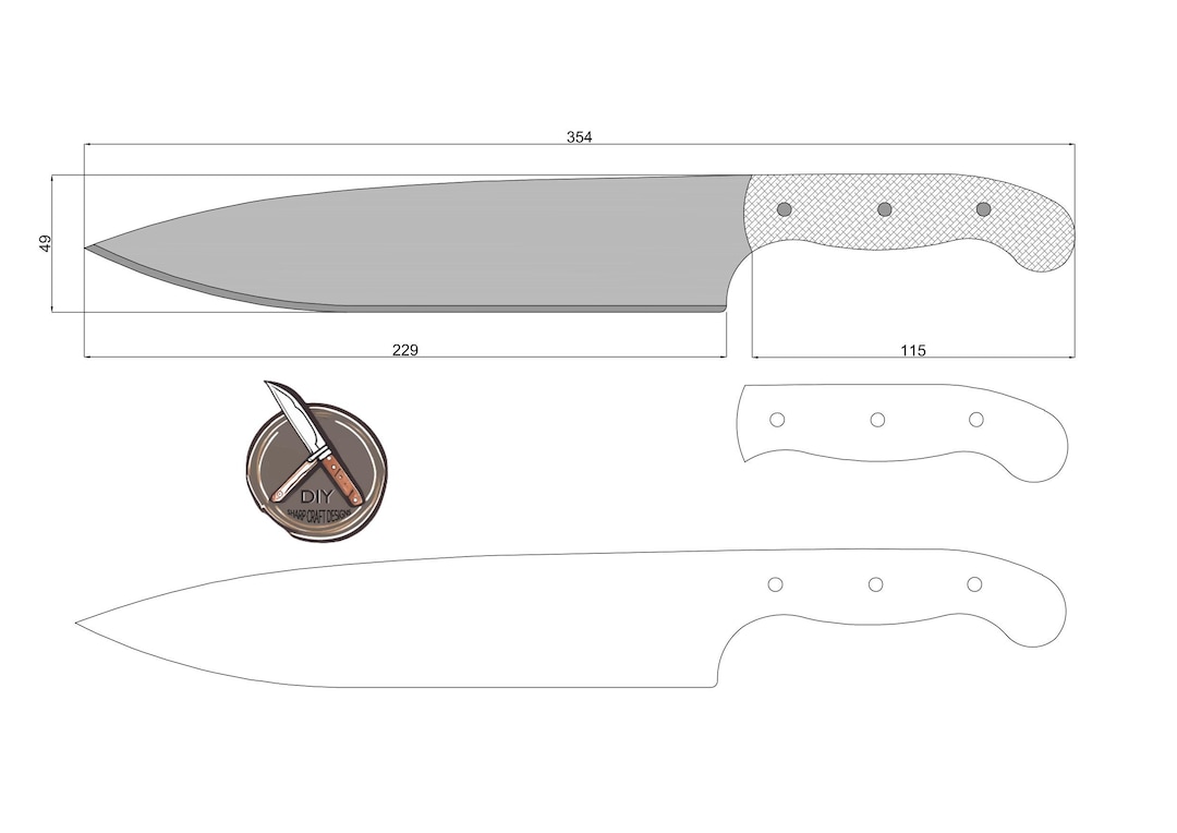 Chef Knife Template for Diy Knife Makers, Pdf Dwg Dxf Digital Plans ...