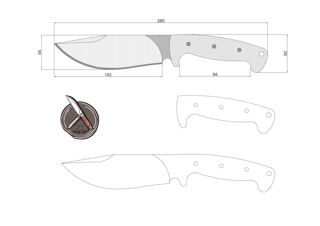 Custom Fixed Blade Knife Design Template High-quality Pdf Dwg Dxf Plans ...