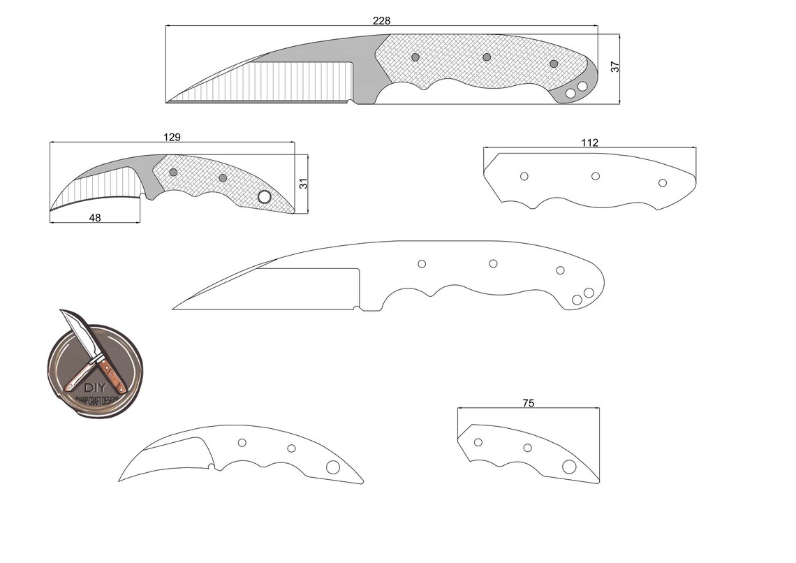 Digital Knife Template Plans for Diy Knife Makers, Pdf Dwg Dxf Files ...