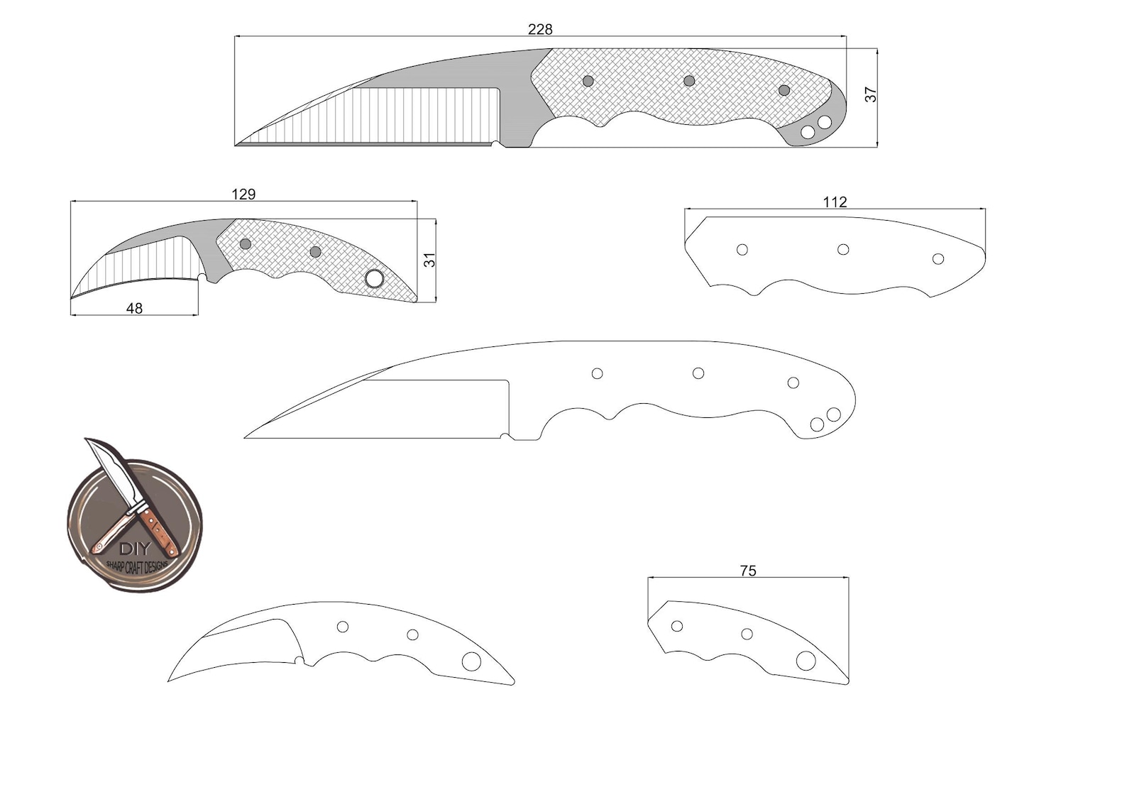 Digital Knife Template Plans for Diy Knife Makers, Pdf Dwg Dxf Files ...