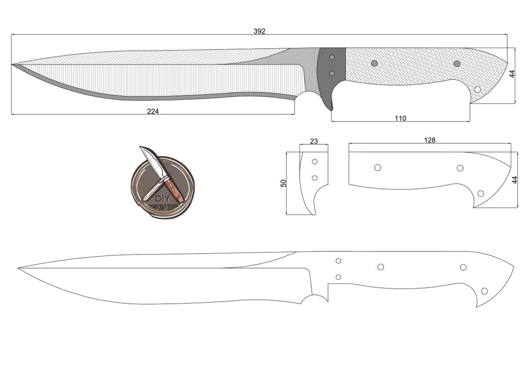 Hunting Knife Design Template - Digital Dwg, Dxf, and Pdf Files for DIY ...