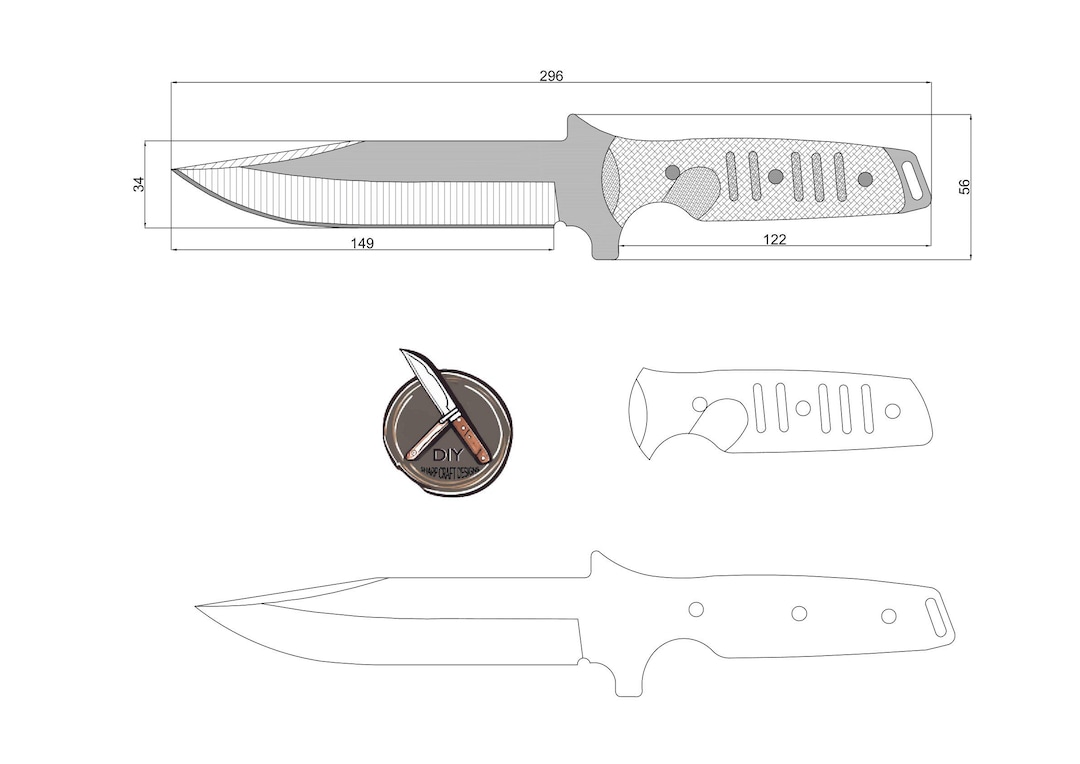 Tactical Knife Design With Guard | Pdf, DWG, and DXF Files | DIY Knife ...