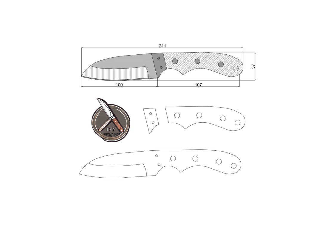 Full Tang Bushcraft Knife Template for CNC Laser Cutting | Pdf Dxf Dwg ...