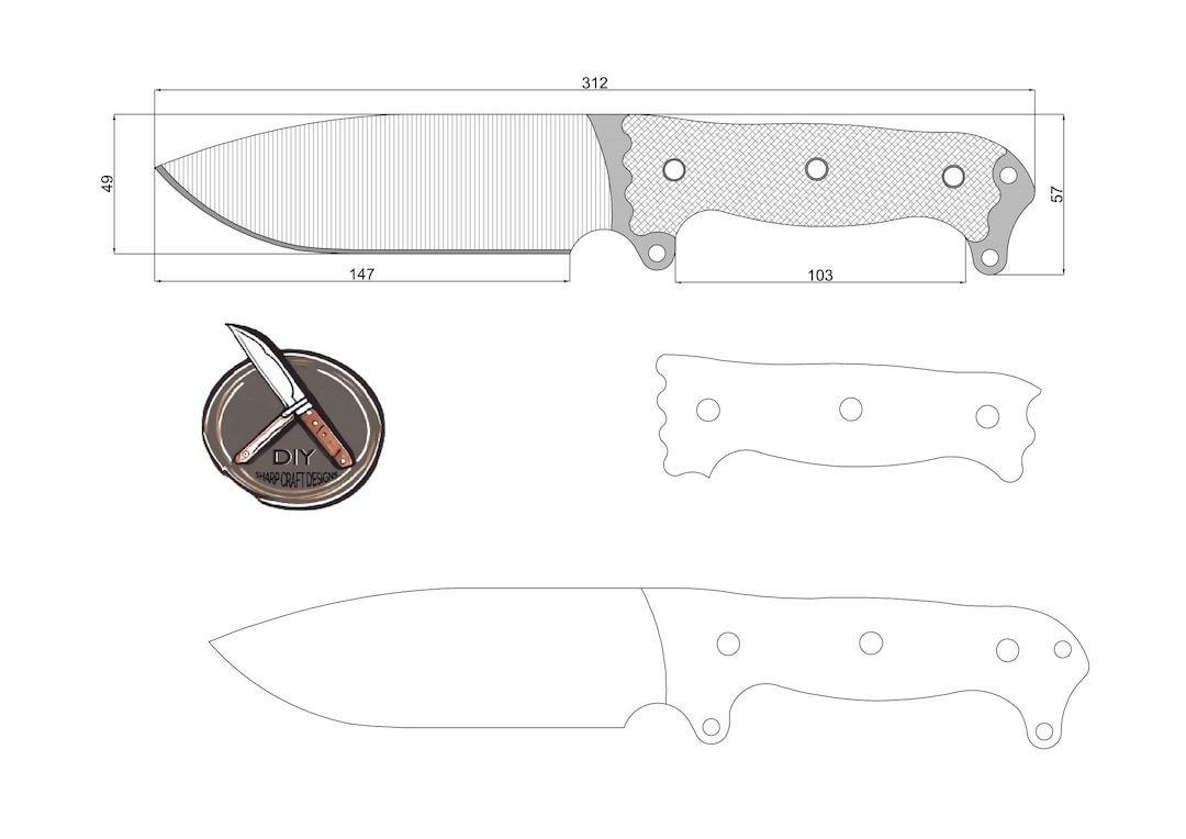 Heavy-duty Tactical Knife Design | High-quality Pdf, DWG, and DXF Files ...