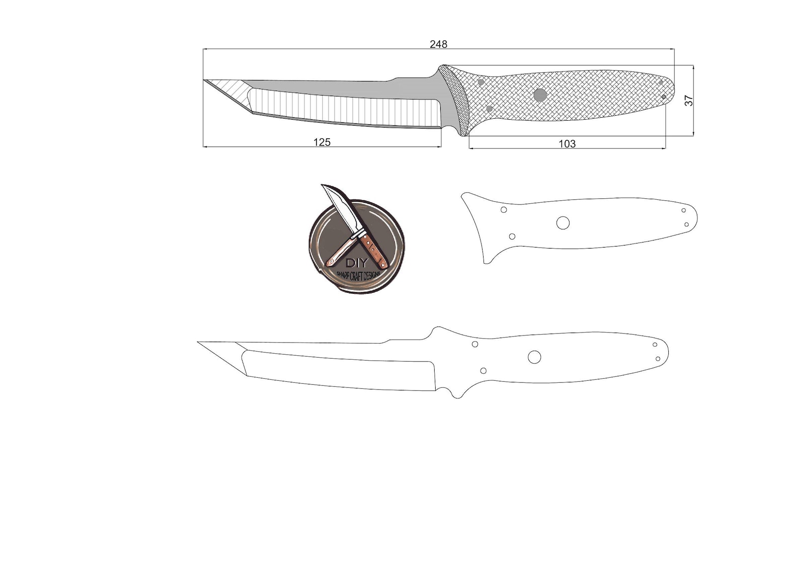 Modern Fixed Blade Knife Template 248 Mm – Digital Plans PDF DWG DXF ...