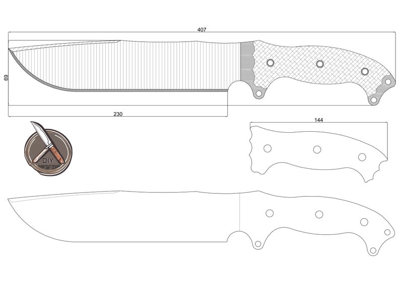 Expert Crafted Bushcraft Knife Template - Download PDF, DXF, DWG for Custom Knives - Etsy