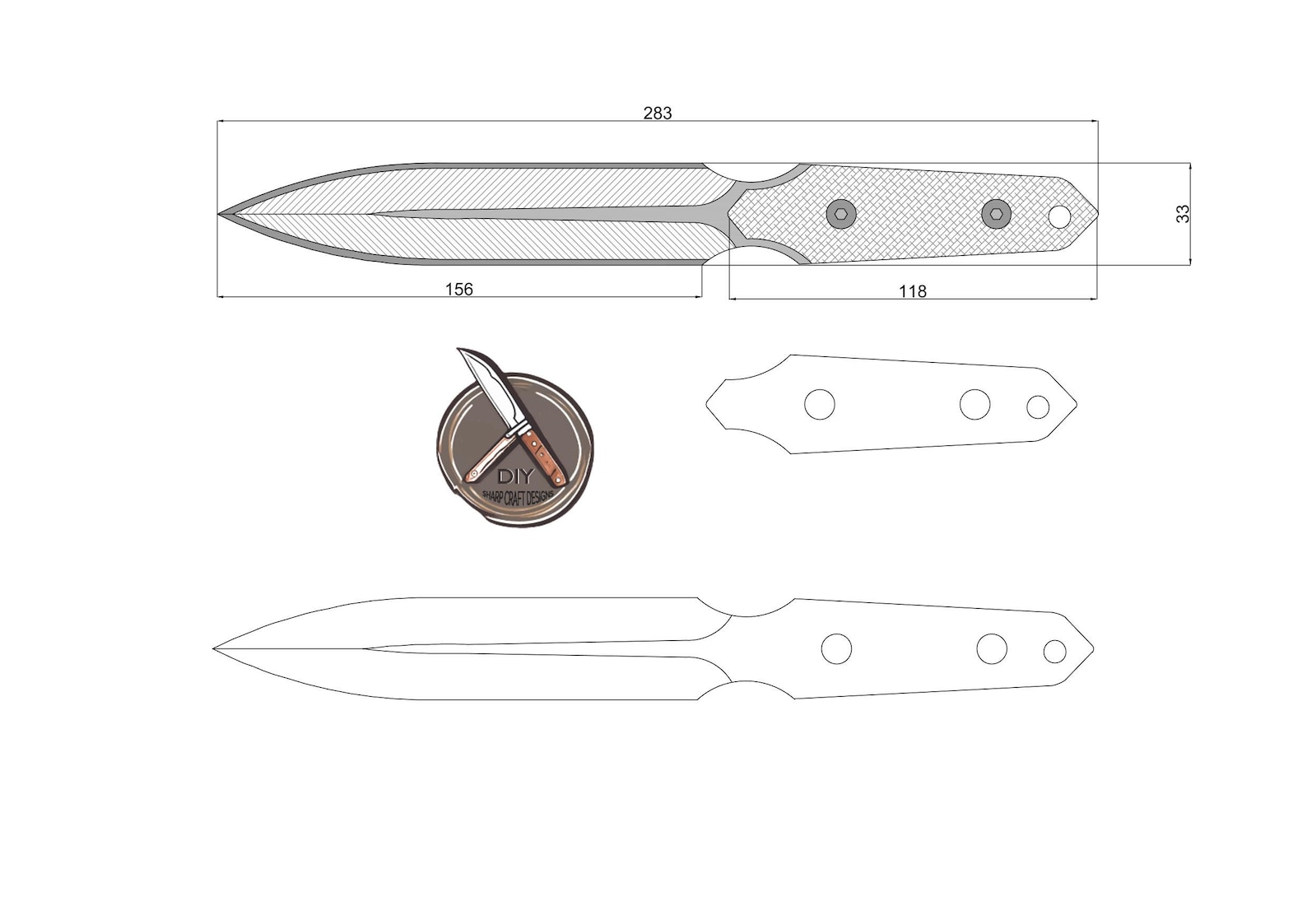 Throwing Knife Template for Diy Knife Makers, Pdf Dwg Dxf Digital Plans ...