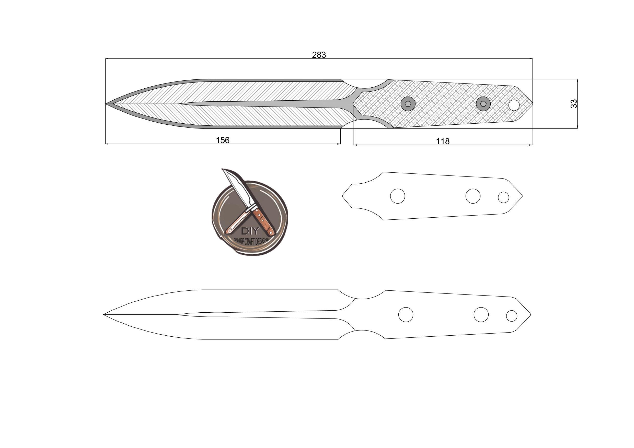 Throwing Knife Template for Diy Knife Makers, Pdf Dwg Dxf Digital Plans, Double-edged Balanced ...
