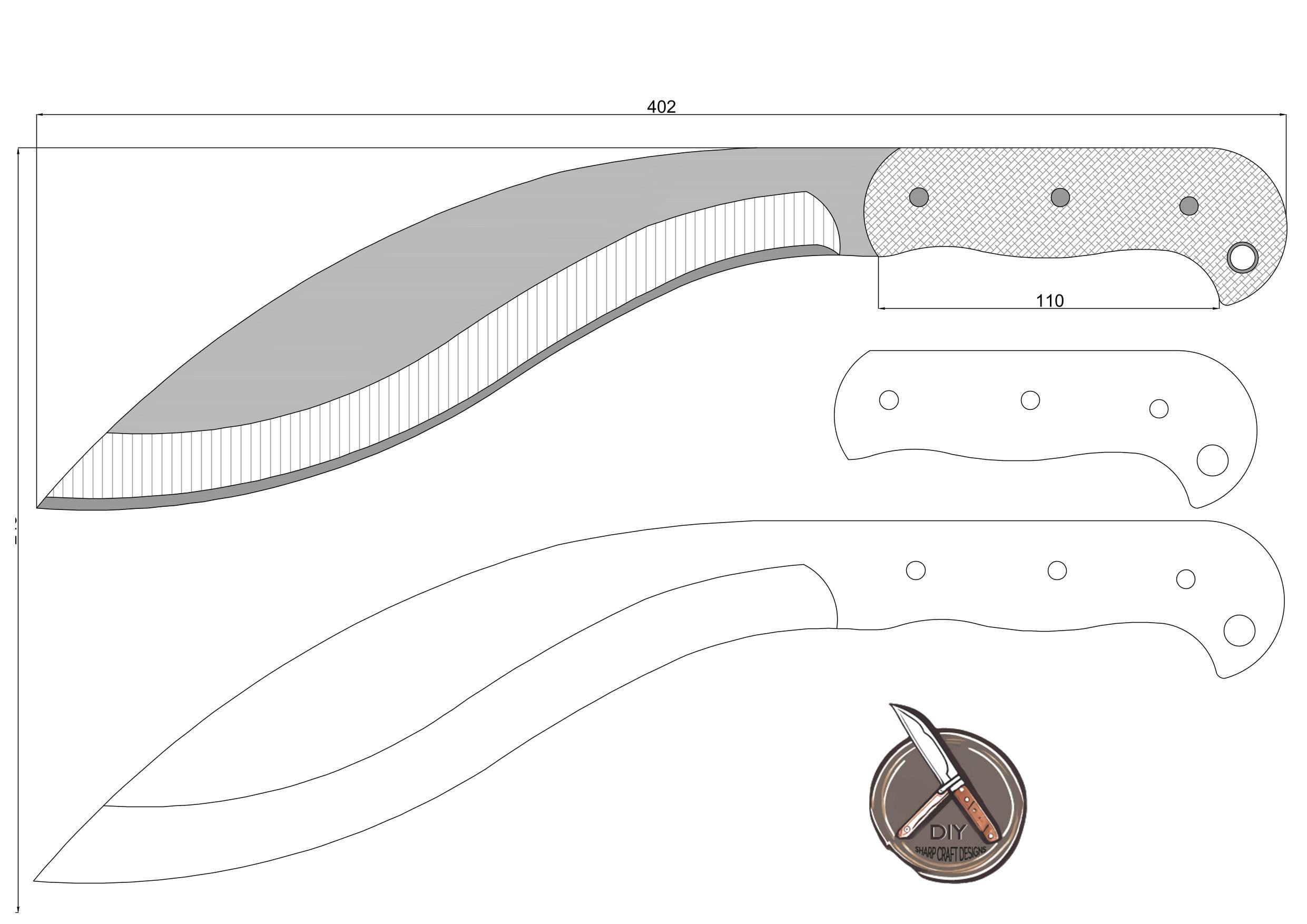 Kukri Knife Template for Diy Knife Makers, Pdf Dwg Dxf Digital Plans ...