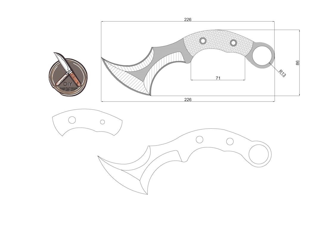 Advanced Karambit Knife Template for Diy Knife Makers, Pdf Dwg Dxf ...
