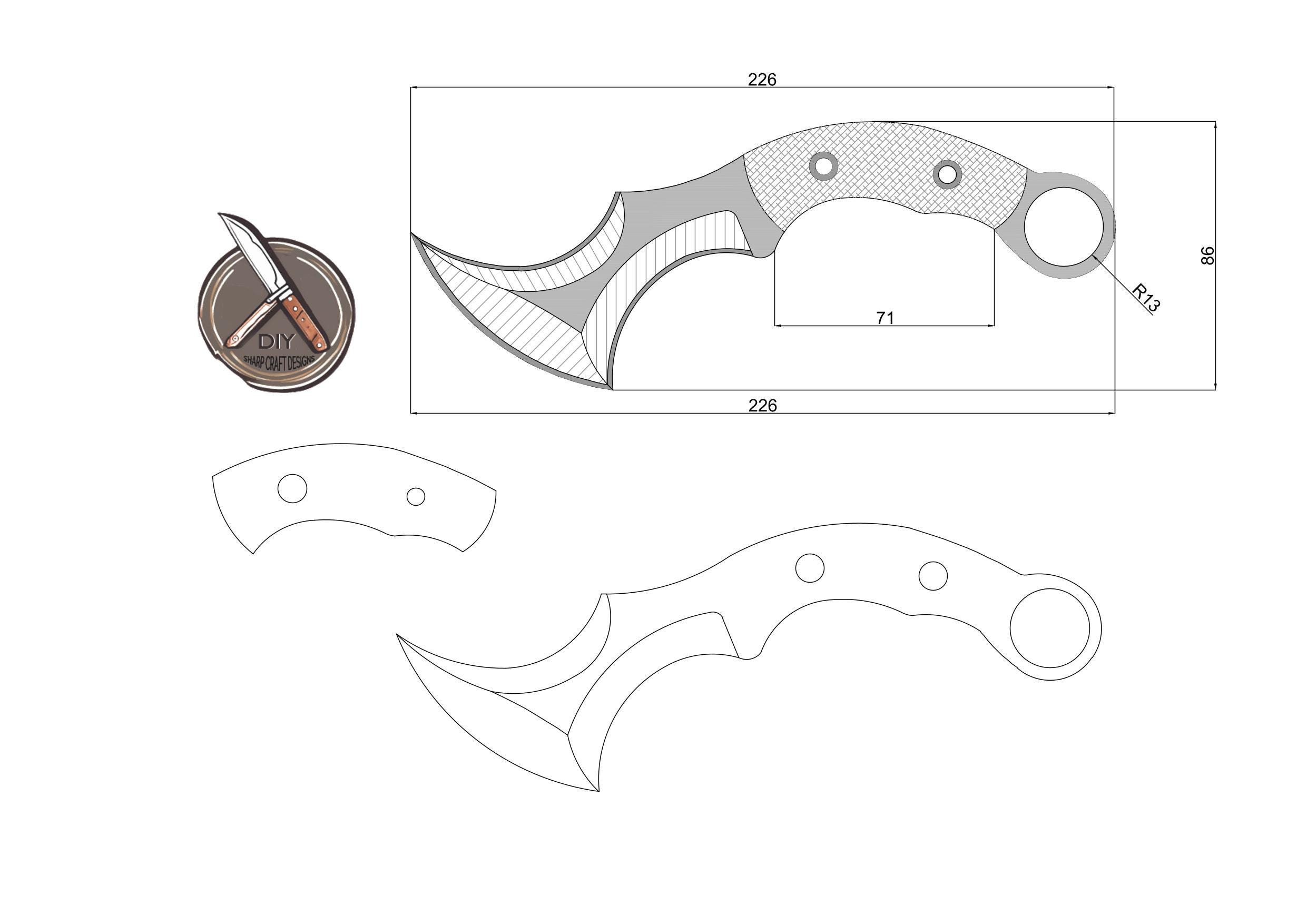 Advanced Karambit Knife Template for Diy Knife Makers, Pdf Dwg Dxf ...
