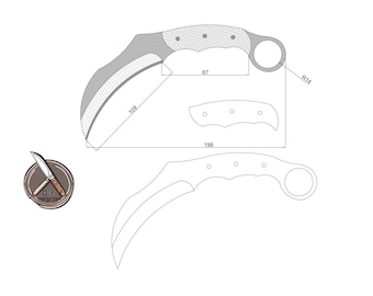 Large Karambit Knife Template: Curved Tactical Blade Design (PDF, DWG ...