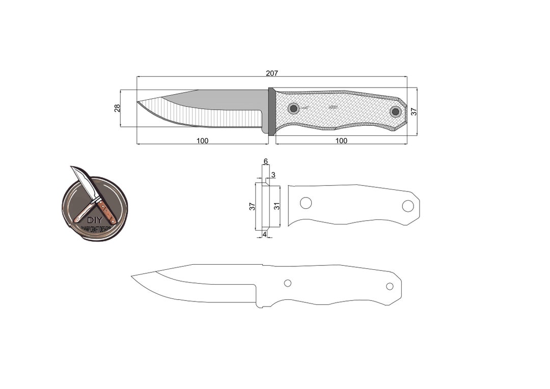 Compact Survival Knife Design Template - High-quality Pdf Dwg Dxf Plans ...