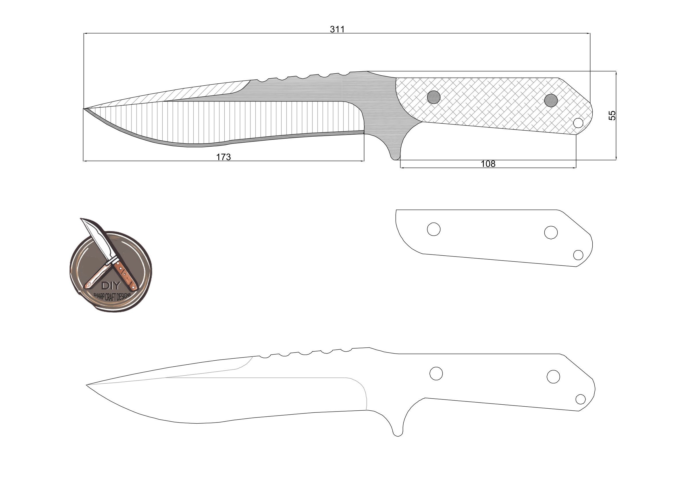Fillet Knife Digital Template: Angler's Knife Blueprint (PDF, DXF, DWG ...