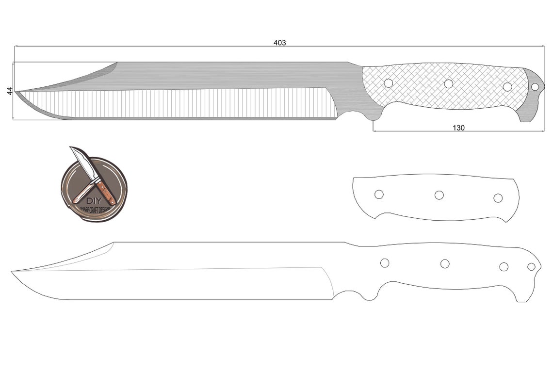 Professional Long Blade Knife Digital Template - PDF, DXF, DWG Formats ...