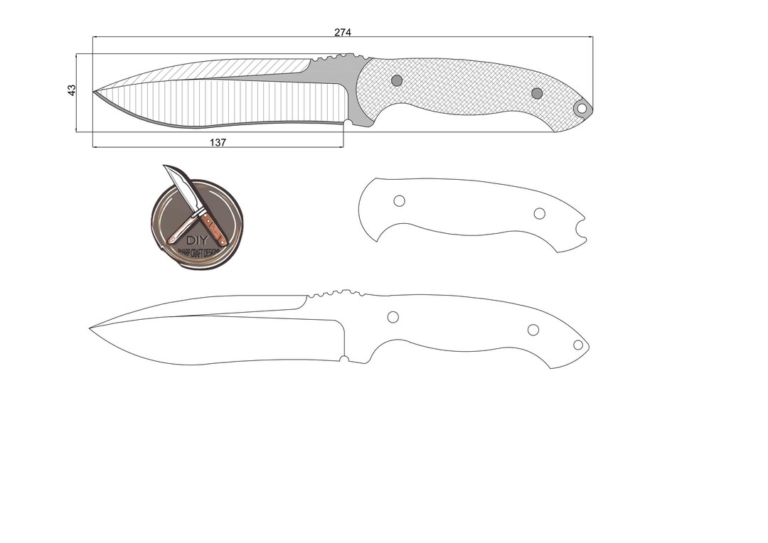 Tactical Fixed Blade Knife Template for Diy Knife Makers, Pdf Dwg Dxf ...