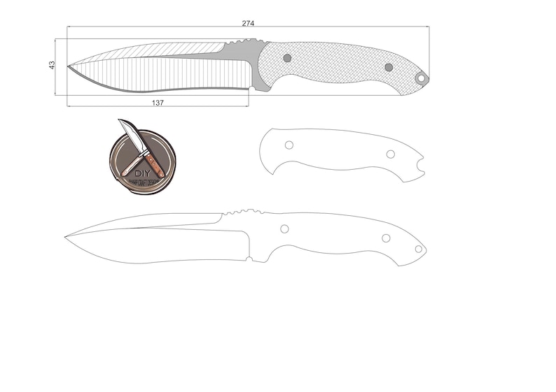 Tactical Fixed Blade Knife Template for Diy Knife Makers, Pdf Dwg Dxf ...
