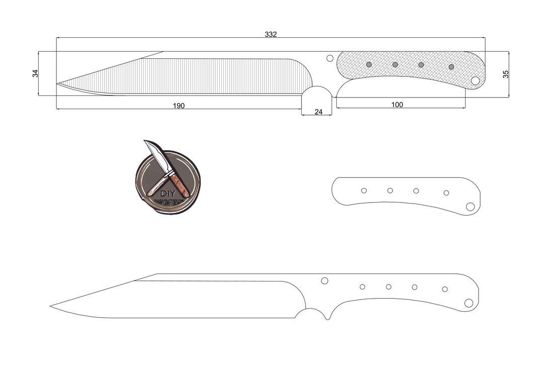 Full Tang Cleaver-style Knife Design | Pdf, DWG, and DXF Files | DIY ...