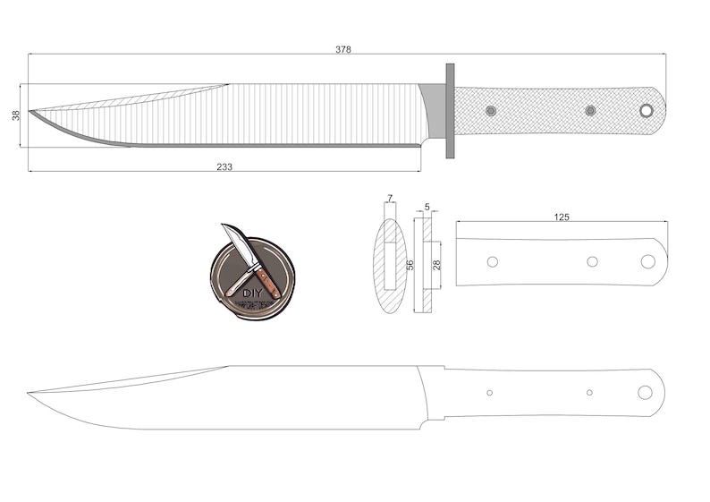 Large Hunting Knife Blueprint | Pdf, Dwg, DXF Files for DIY Knife ...