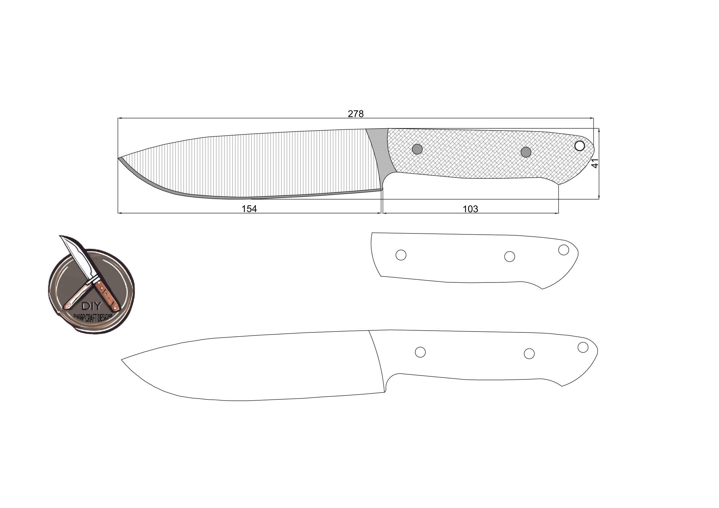 Full-tang Outdoor Knife Design | High-quality Pdf, DWG, and DXF Files ...