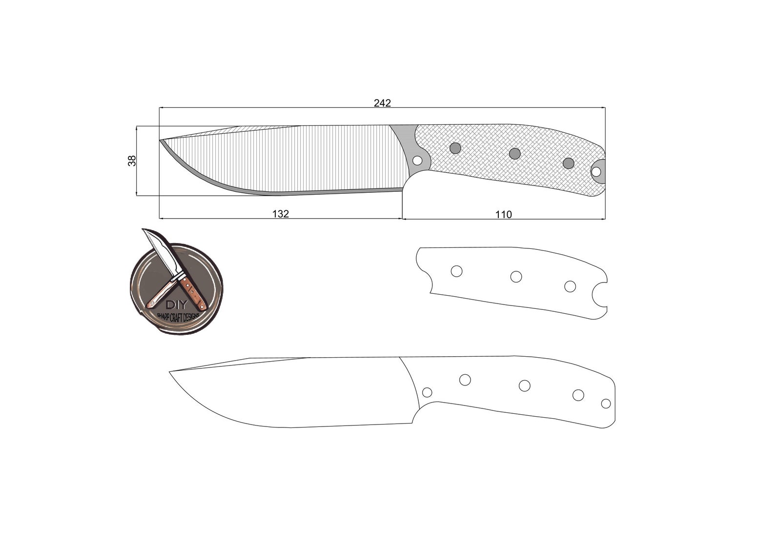 Compact Survival Knife Design | High-quality Pdf, DWG, and DXF Files ...