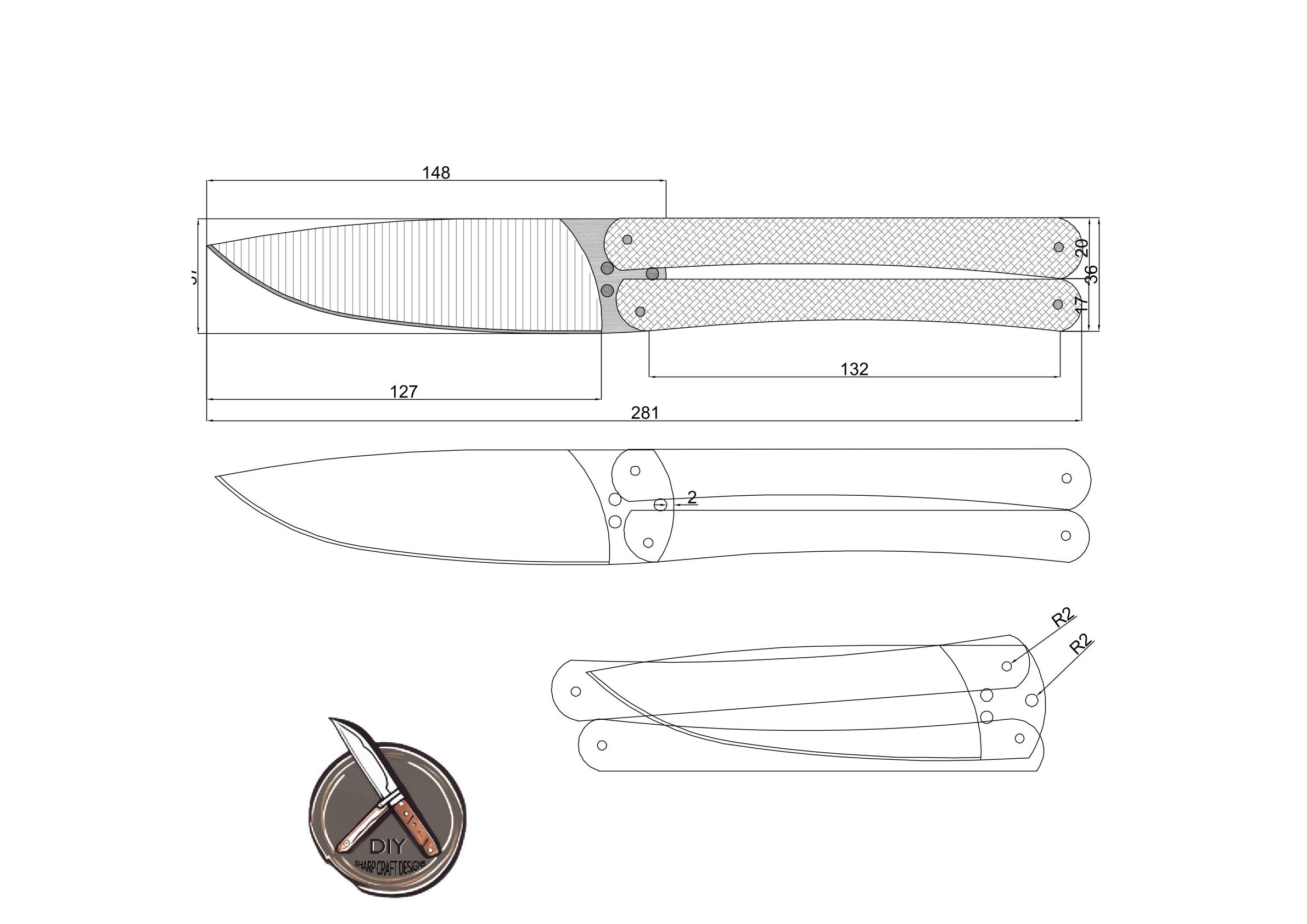 Folding Chef Knife Design Template - Digital Pdf DWG DXF Blueprints for ...