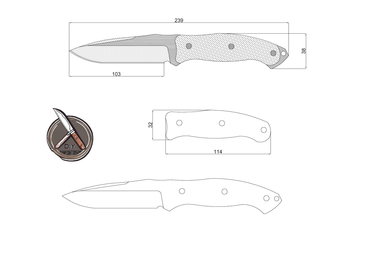 Tactical Knife Design Template - Digital PDF Dwg DXF Plans for DIY ...