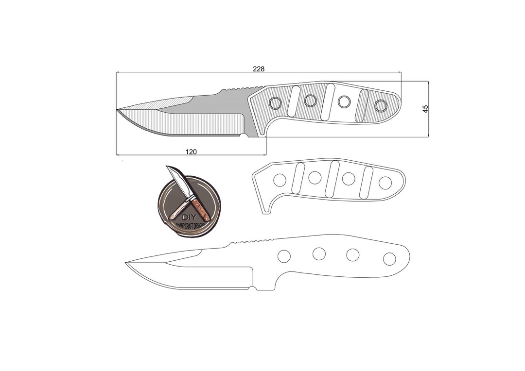 Modèle de couteau à lame fixe 228 mm - plans numériques PDF DWG DXF ...