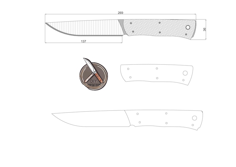 Bushcraft Knife Template | Digital Knife Design Pdf Dxf Dwg | CNC Laser ...
