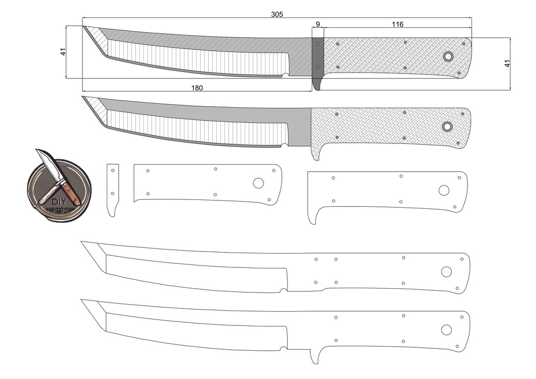 Long Tanto Blade Knife Design | High-quality Pdf, DWG, and DXF Files ...