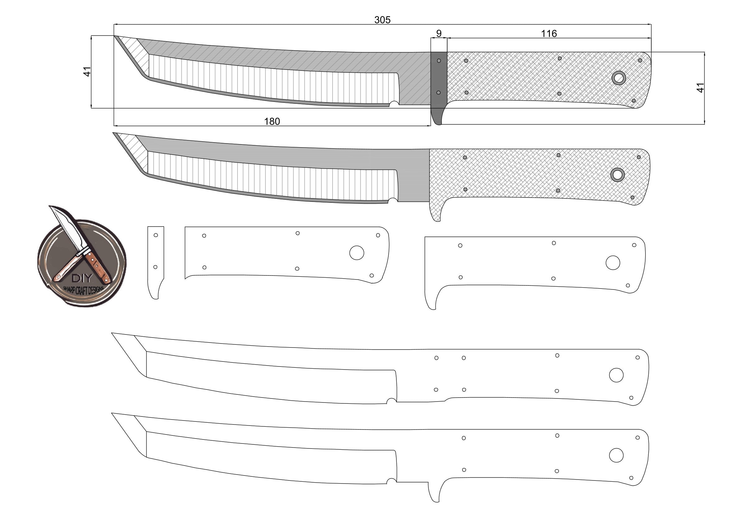 Long Tanto Blade Knife Design | High-quality Pdf, DWG, and DXF Files ...