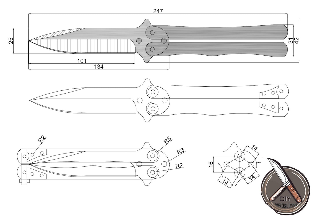 Butterfly Knife Design Template - Digital Pdf DWG DXF Plans for Custom ...